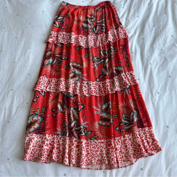 FARM Rio | Skirts | Farm Rio Ruffled Leopard And Floral Maxi Skirt ...